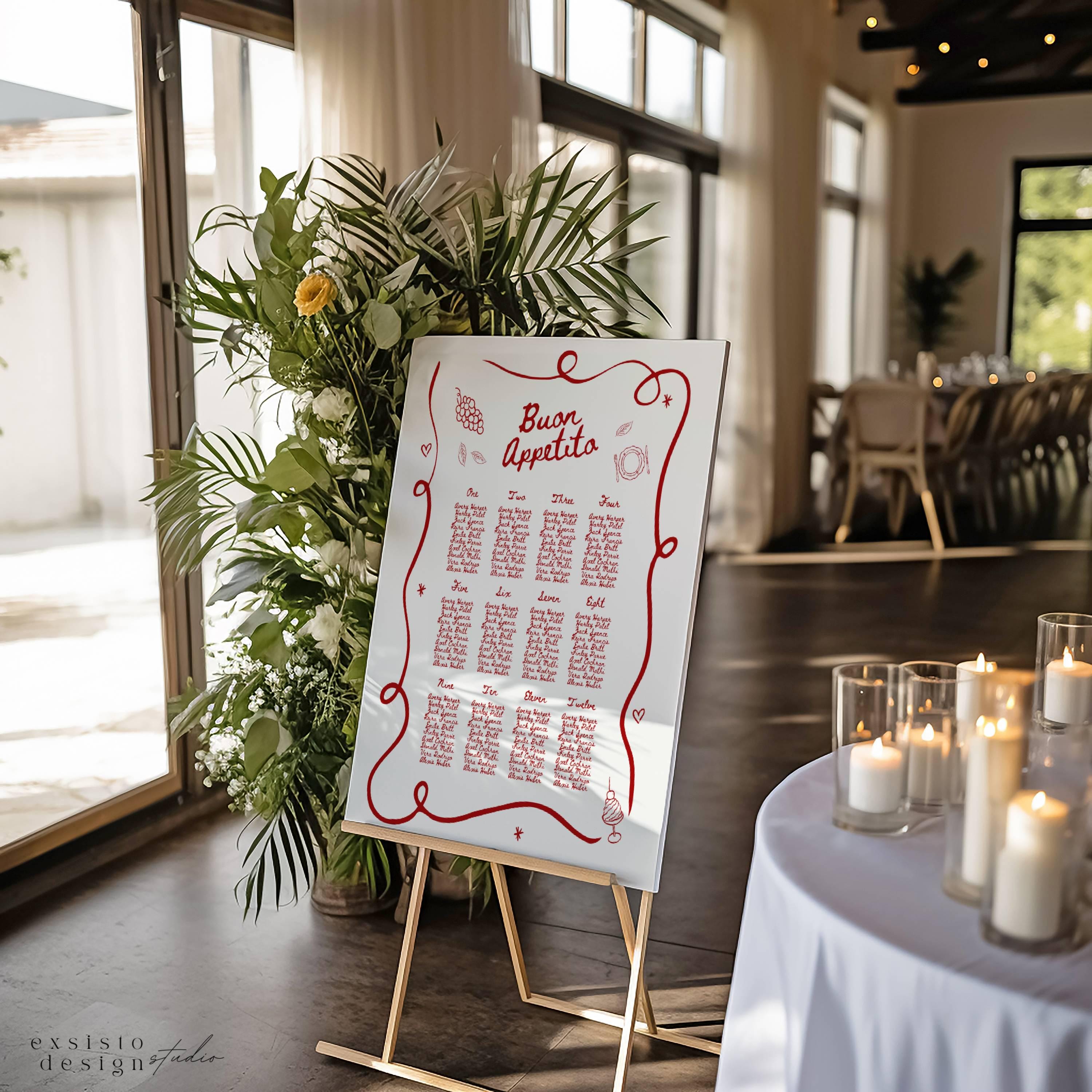 Italian Wedding Seating Chart Template: Hand-drawn Illustration ...
