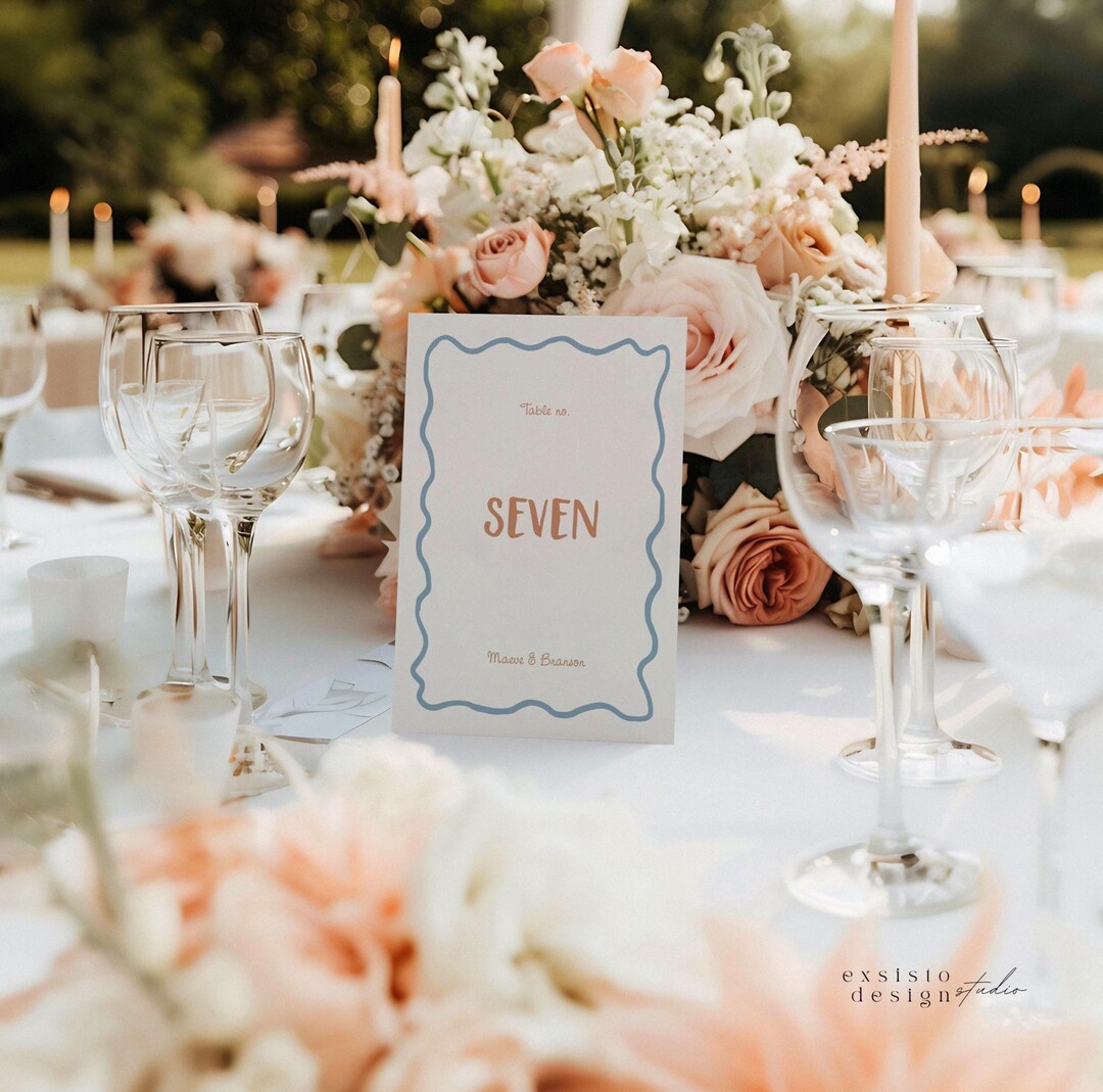Handwritten Wavy Border Table Numbers: Retro Wedding (digital Download ...