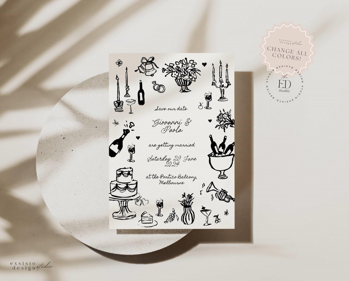 Save the Date Invitation Template for Wedding With Hand Drawn Cake ...