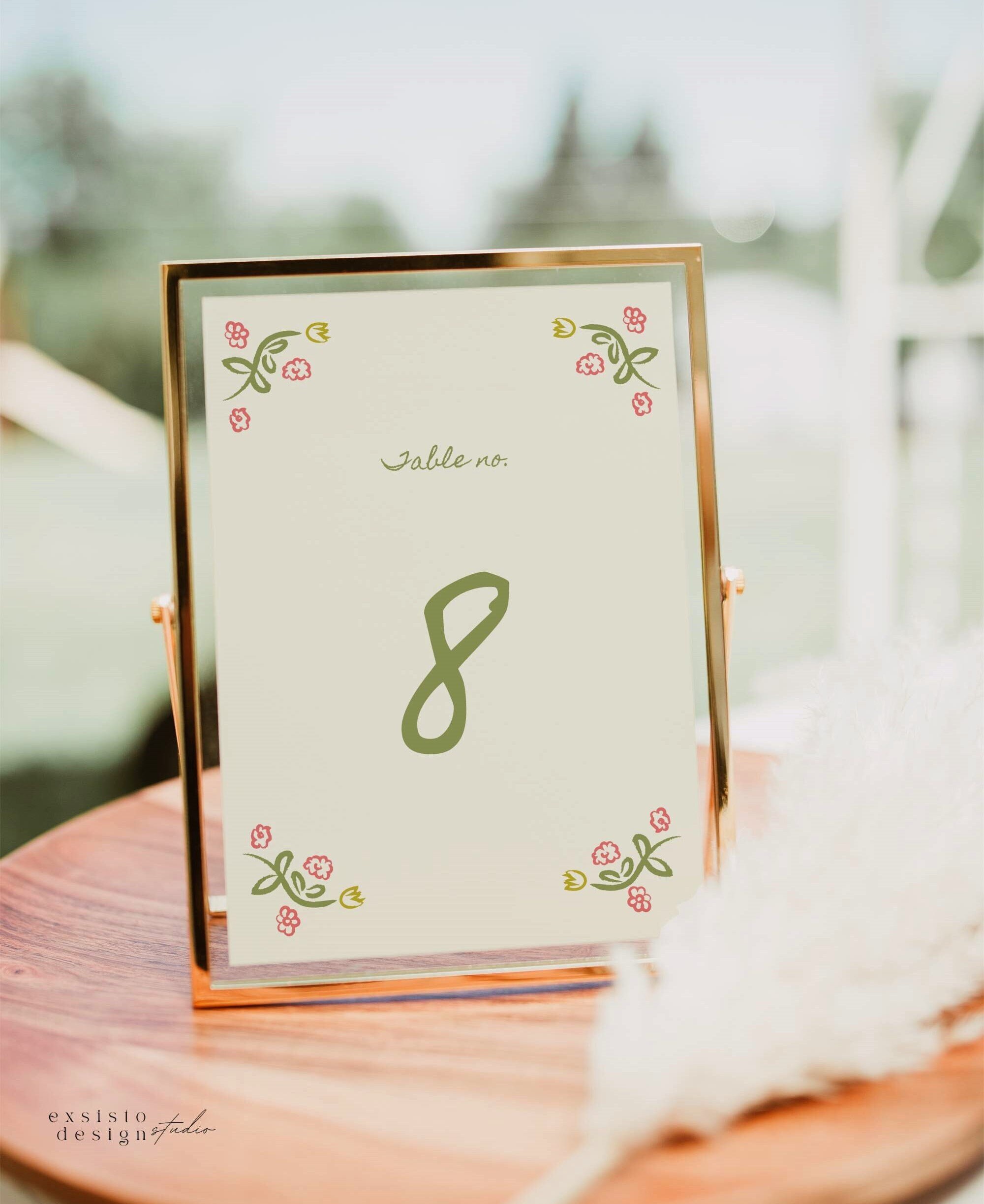 Table Numbers Sign Template With Floral Illustration for Wedding ...