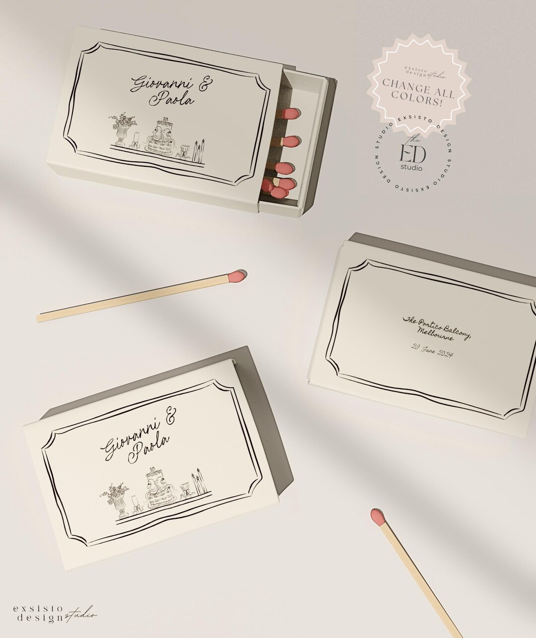 Whimsical Cake Matchbox Favor Template: Hand-drawn Wedding Design ...