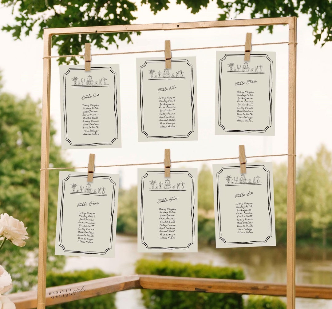 Hanging Seating Chart Template With Hand Drawn Whimsical Cake ...