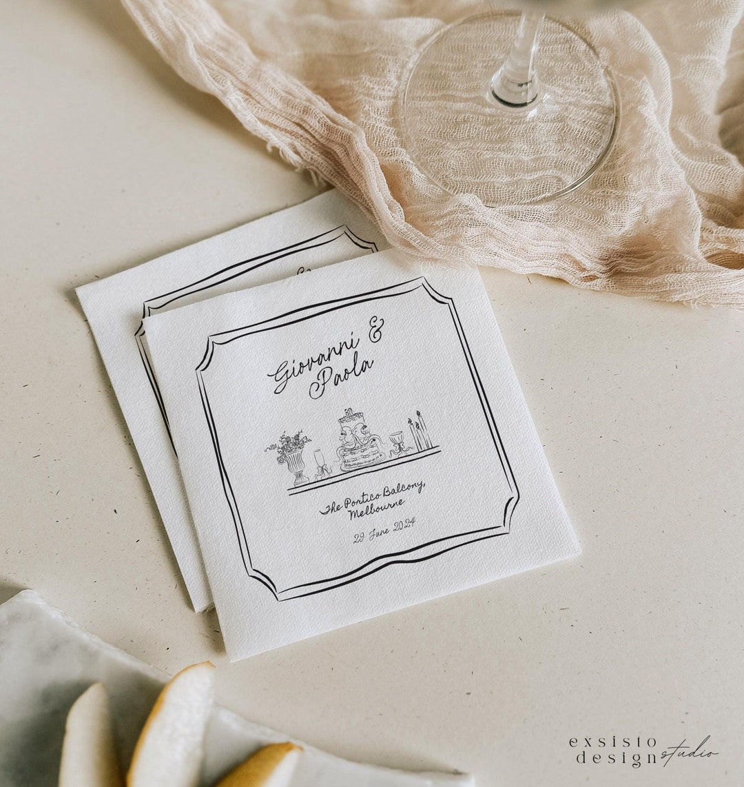Cocktail Napkin Template for Wedding With Hand Drawn Doodle Table ...