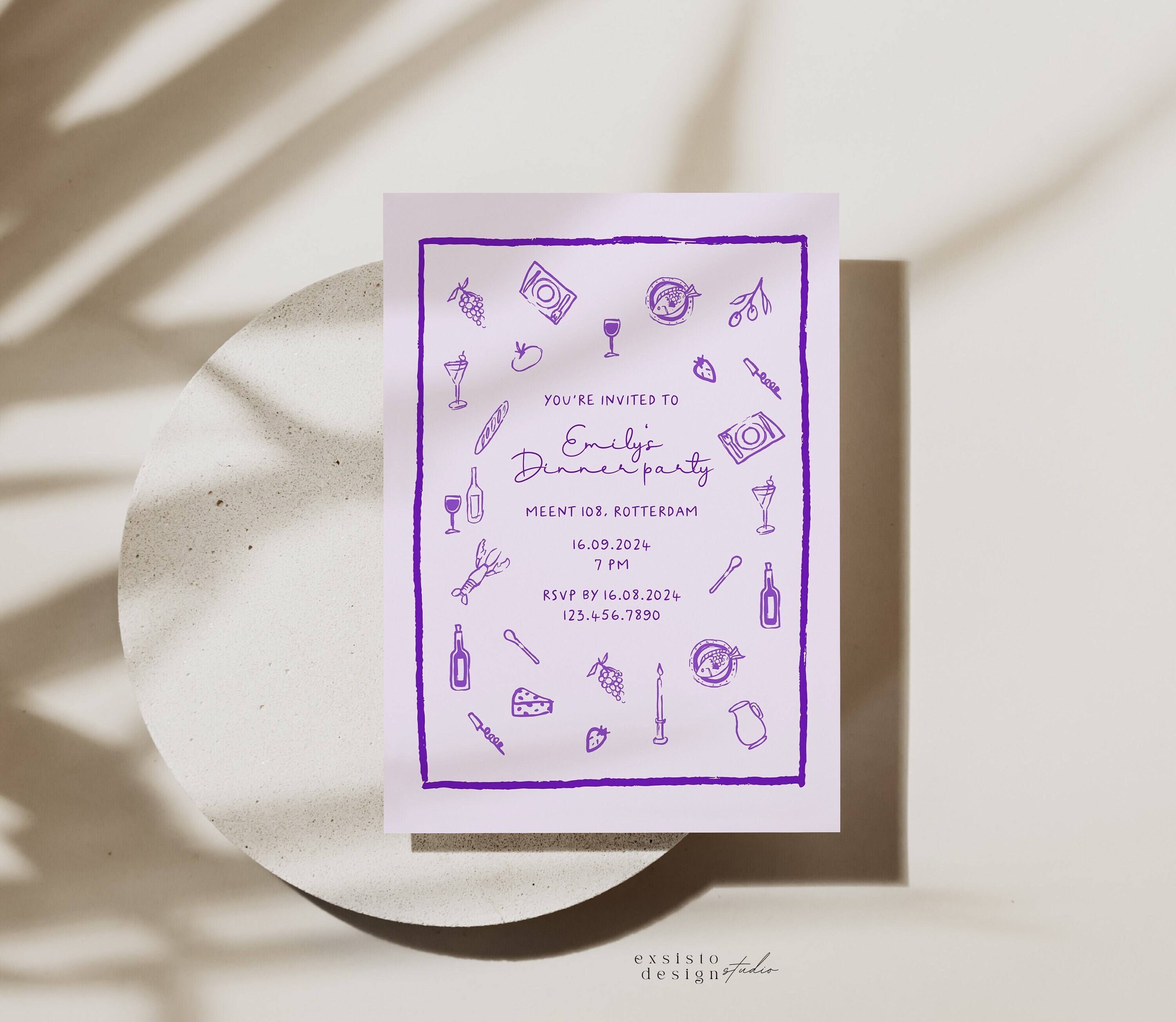 Hand Drawn Invitation for Dinner Party, Quirky Dinner Party ...