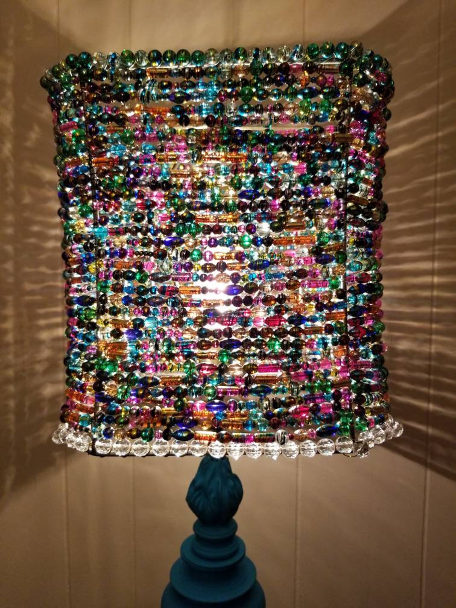 Beaded Lampshade, Glass Beaded Lampshade, Colorful Lampshade, Boho ...