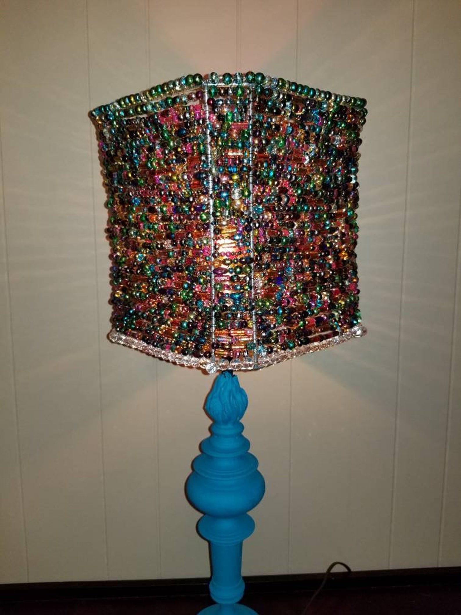Beaded Lampshade, Glass Beaded Lampshade, Colorful Lampshade, Boho ...
