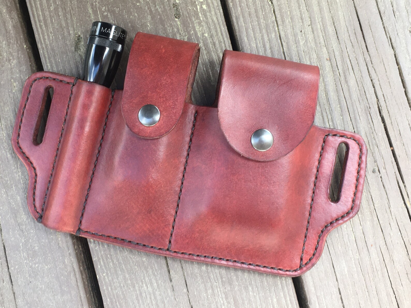American Made Leather Sheath for 3 EDC Gear buck 110, Leatherman, Bit ...