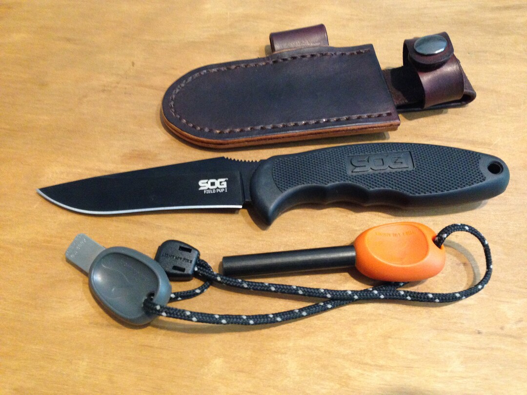Custom Leather Combo Sheath for Sog Field Pup and Ferro Rod Every Day ...