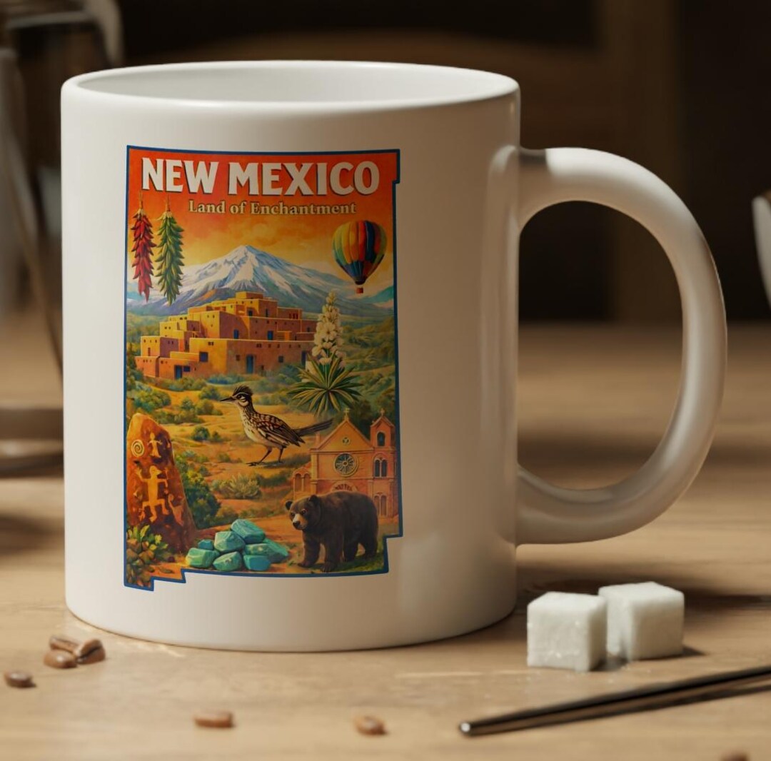 New Mexico Themed Jumbo Mug, 20oz, New Mexico Map, New Mexico Symbols ...