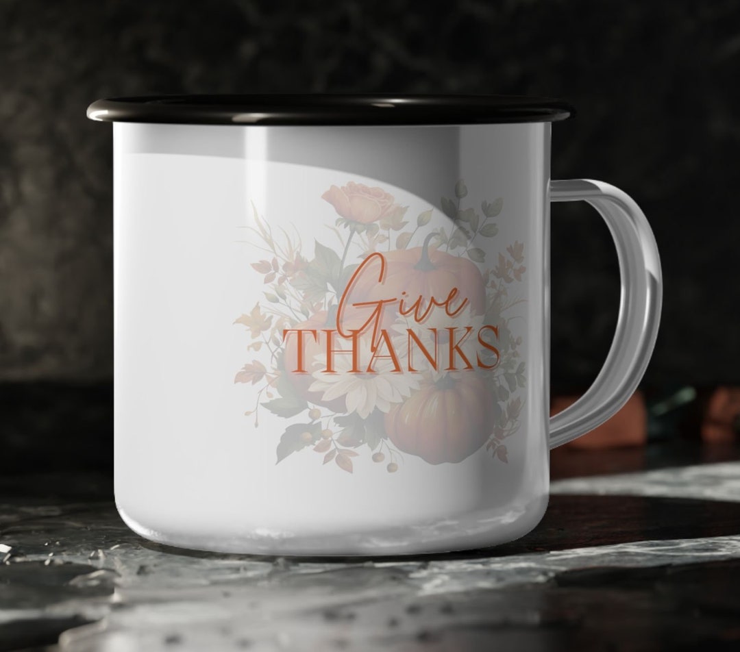 Give Thanks Enamel Cup, Thanksgiving Cup, Coffee Cup, Free Shipping ...