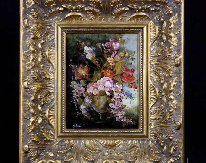 Antique Baroque Style Floral Oil Painting on Copper, Bouquet in Vase - Etsy
