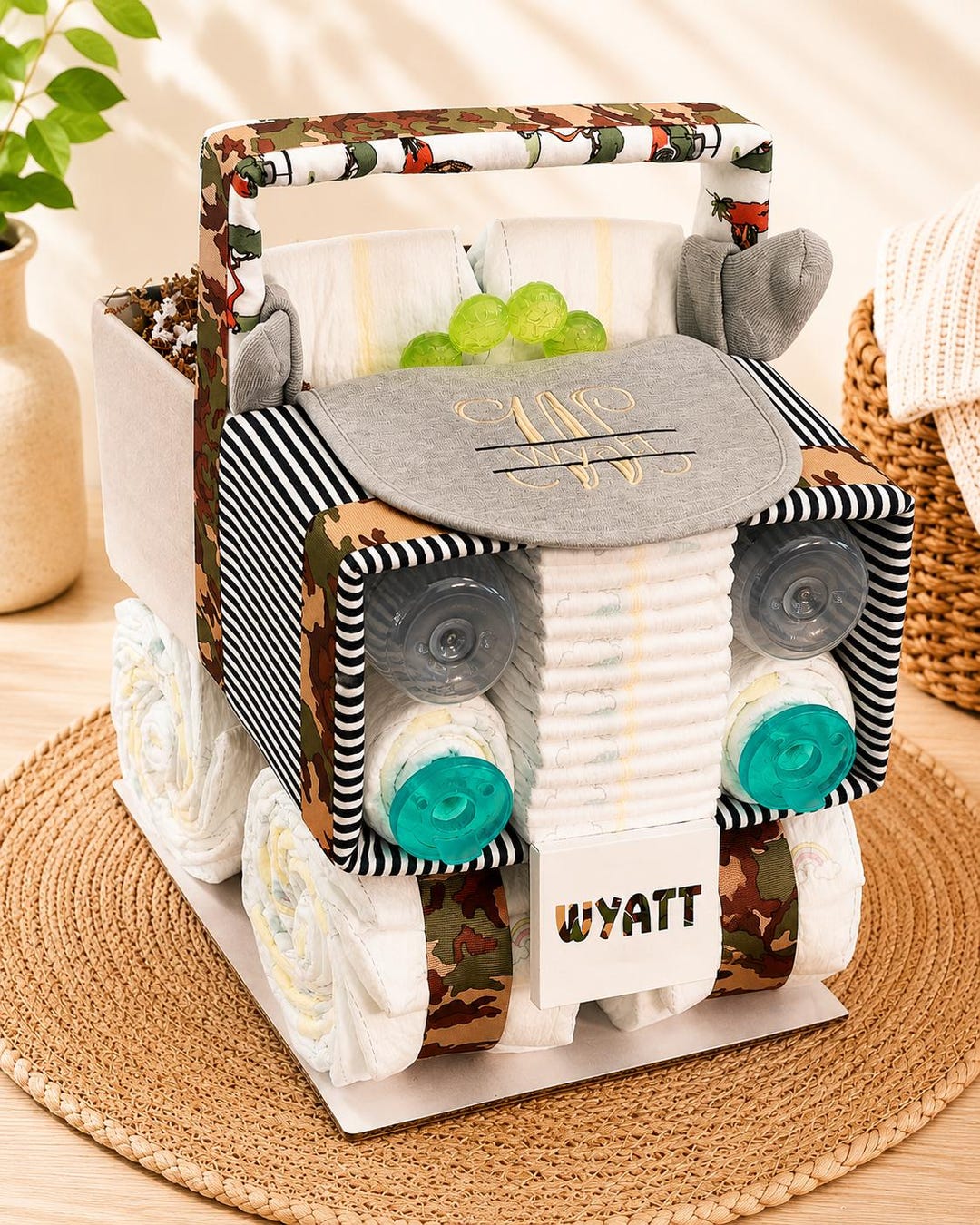 Personalized Diaper Truck Baby Shower Centerpiece Camo Baby Gift Custom ...
