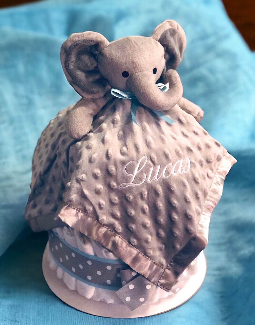 Elephant Diaper Cake With Security Blanket Lovey With Diapers ...