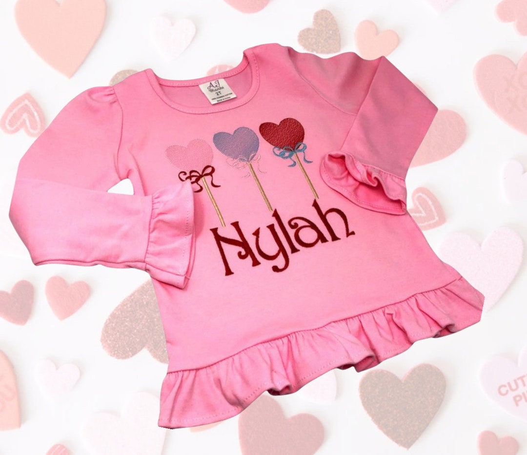 Girls Ruffled Lollipop Shirt, Girl's Embroidered Shirt, Girl's ...