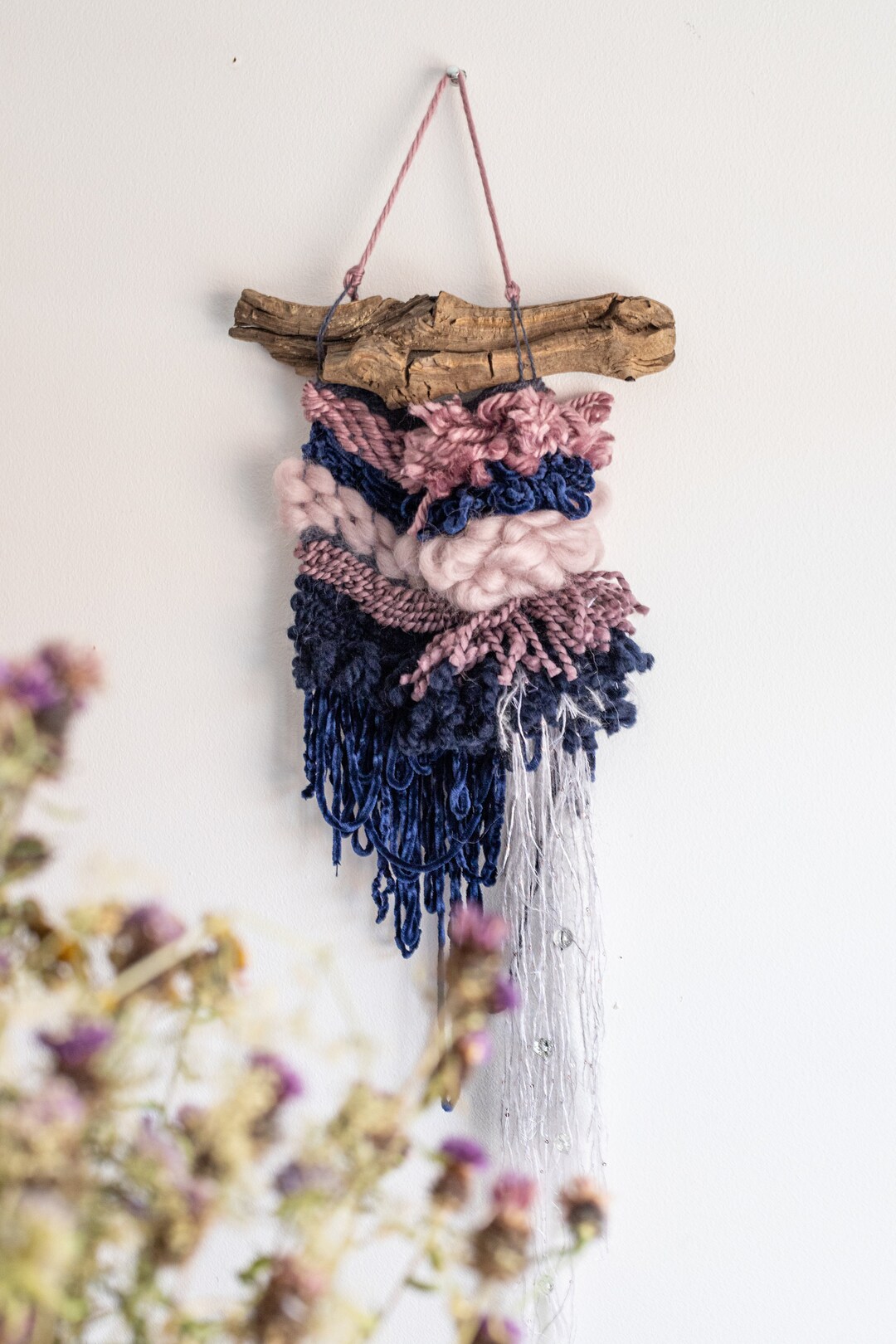 Blue and Pale Lilac Handwoven Wall Hanging.boho Weaving Tapestry on a ...
