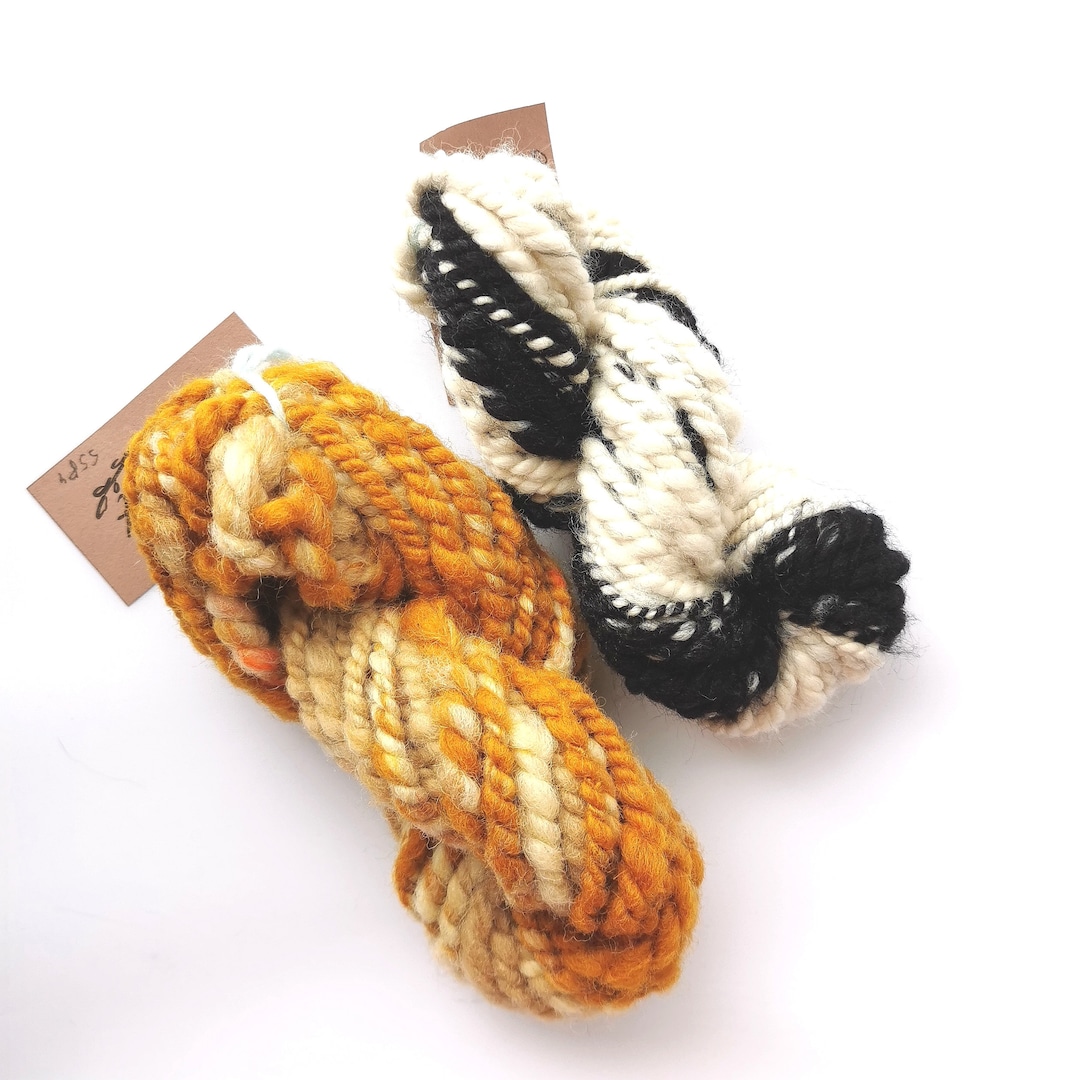 Beige-mustard Black -white Handspun Wool 2ply Art Yarn for Weaving ...