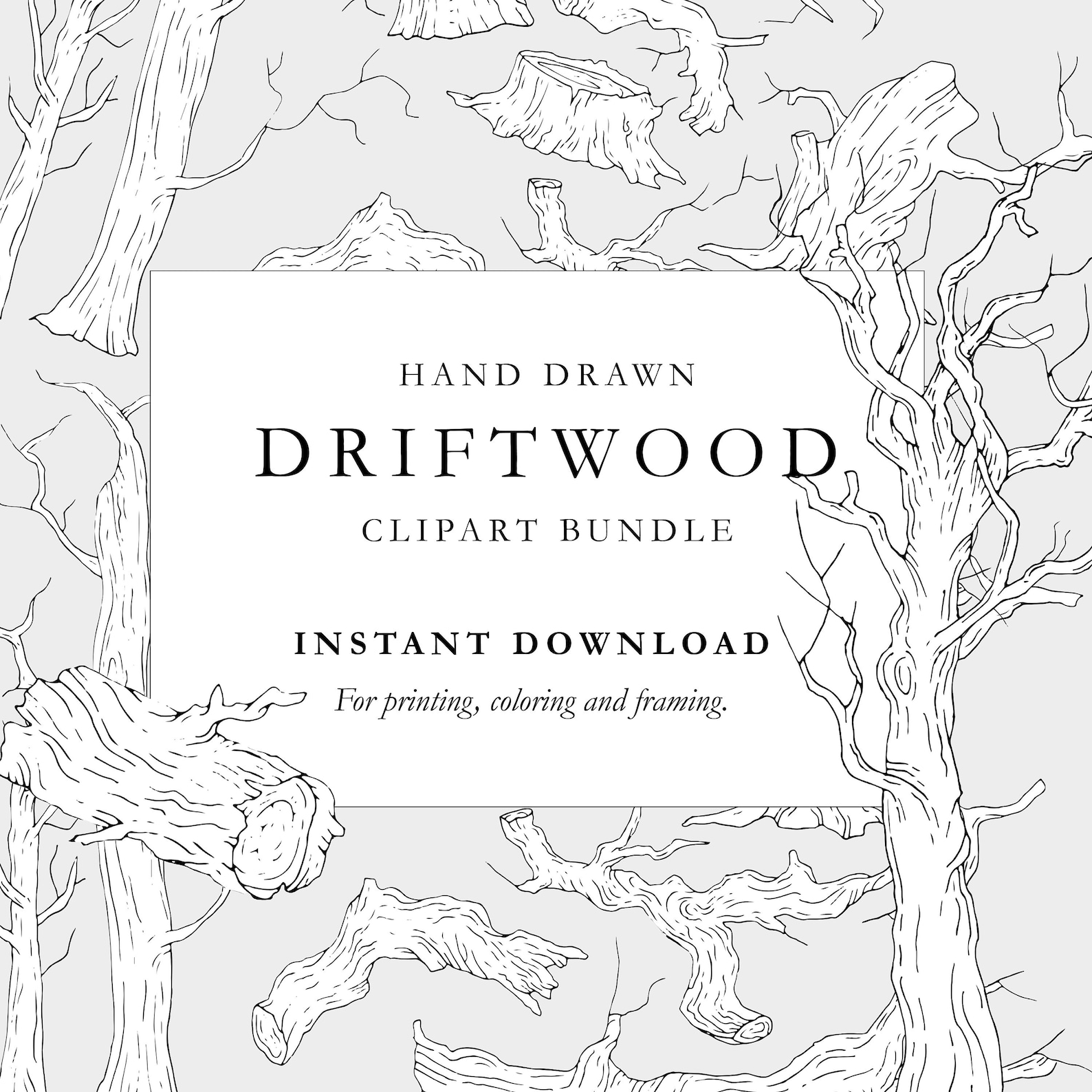 Tree Clipart, Hand Drawn, Rustic, Driftwood, Instant Download, Bundle ...