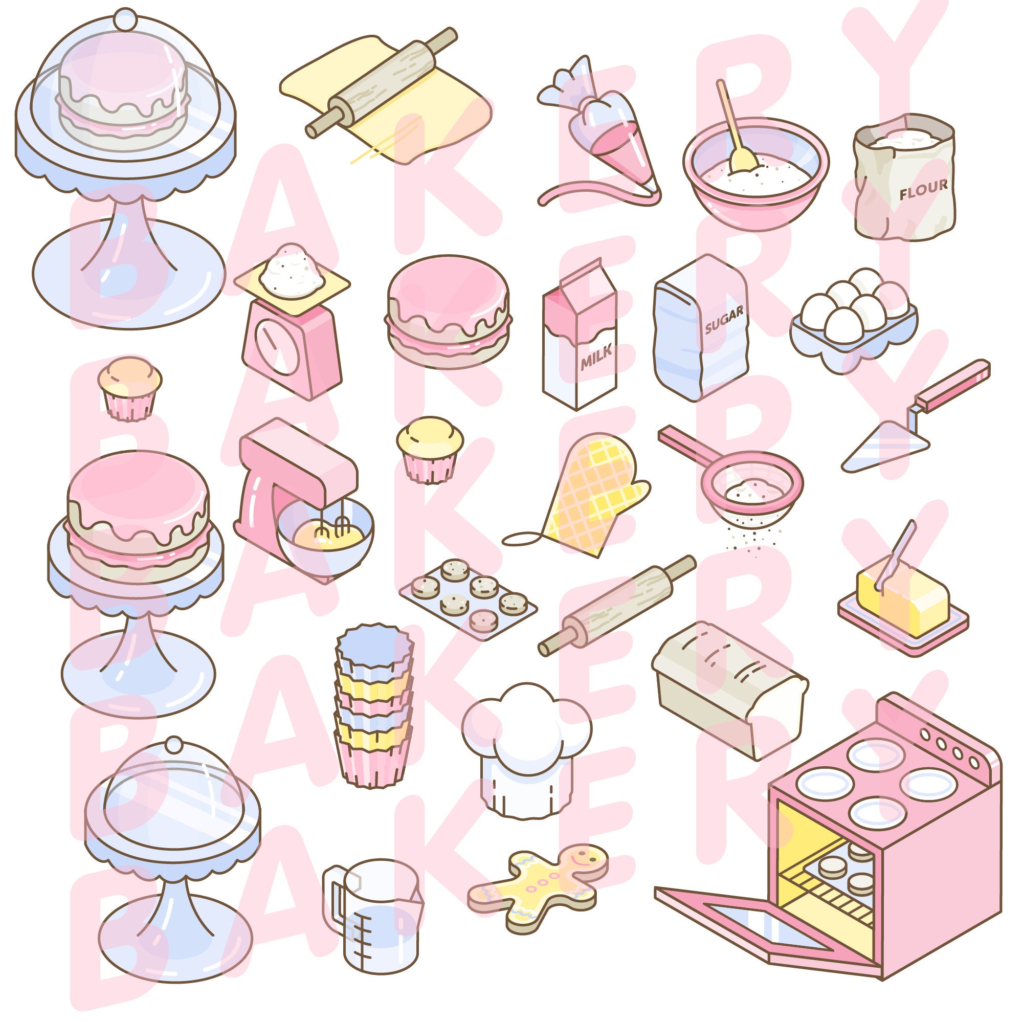 Baking Clipart, Digital Drawing, Bakery, Poster, Cute, Instant Download ...