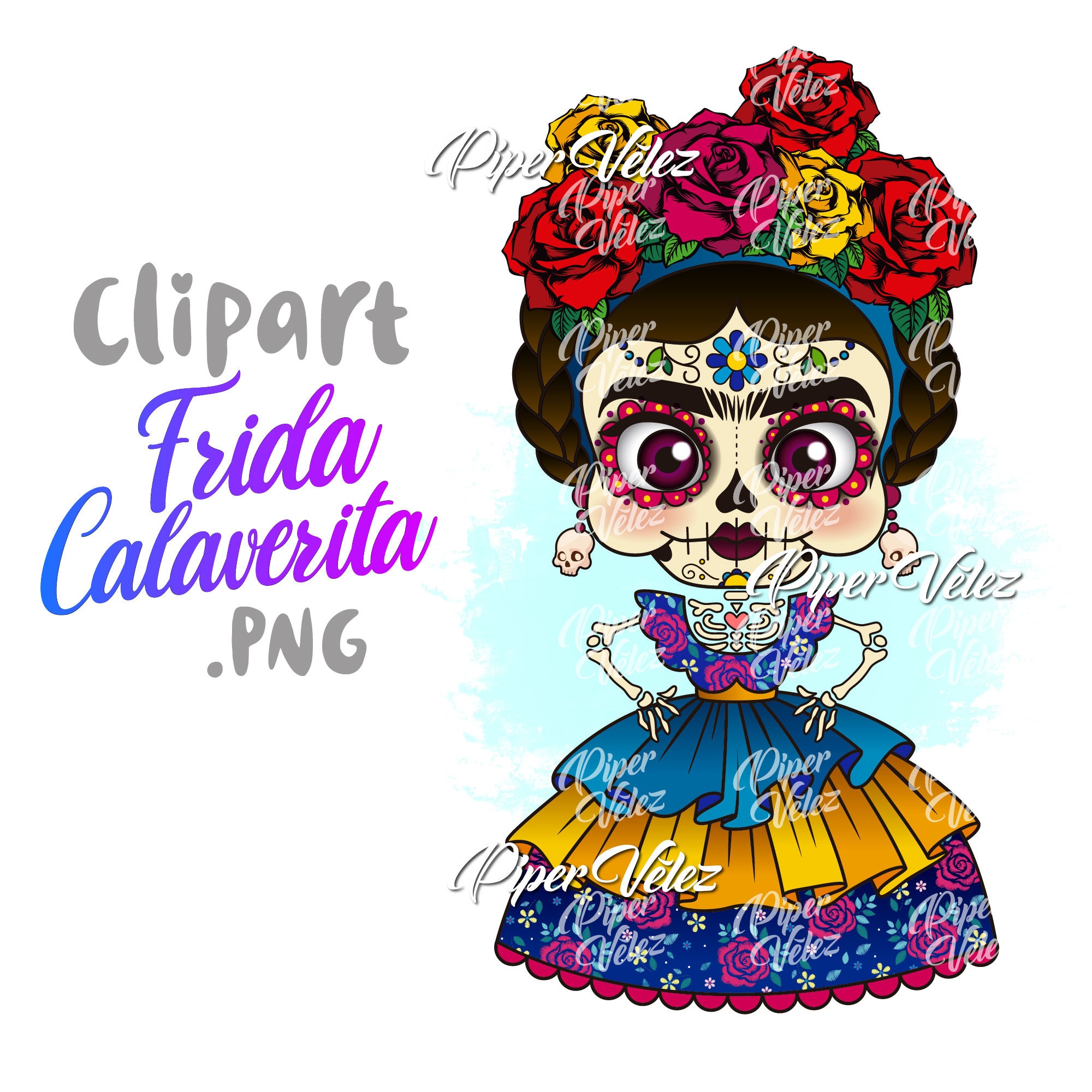 Frida Khalo Original Clipart - Día de Muertos - Halloween - Calaverita ...