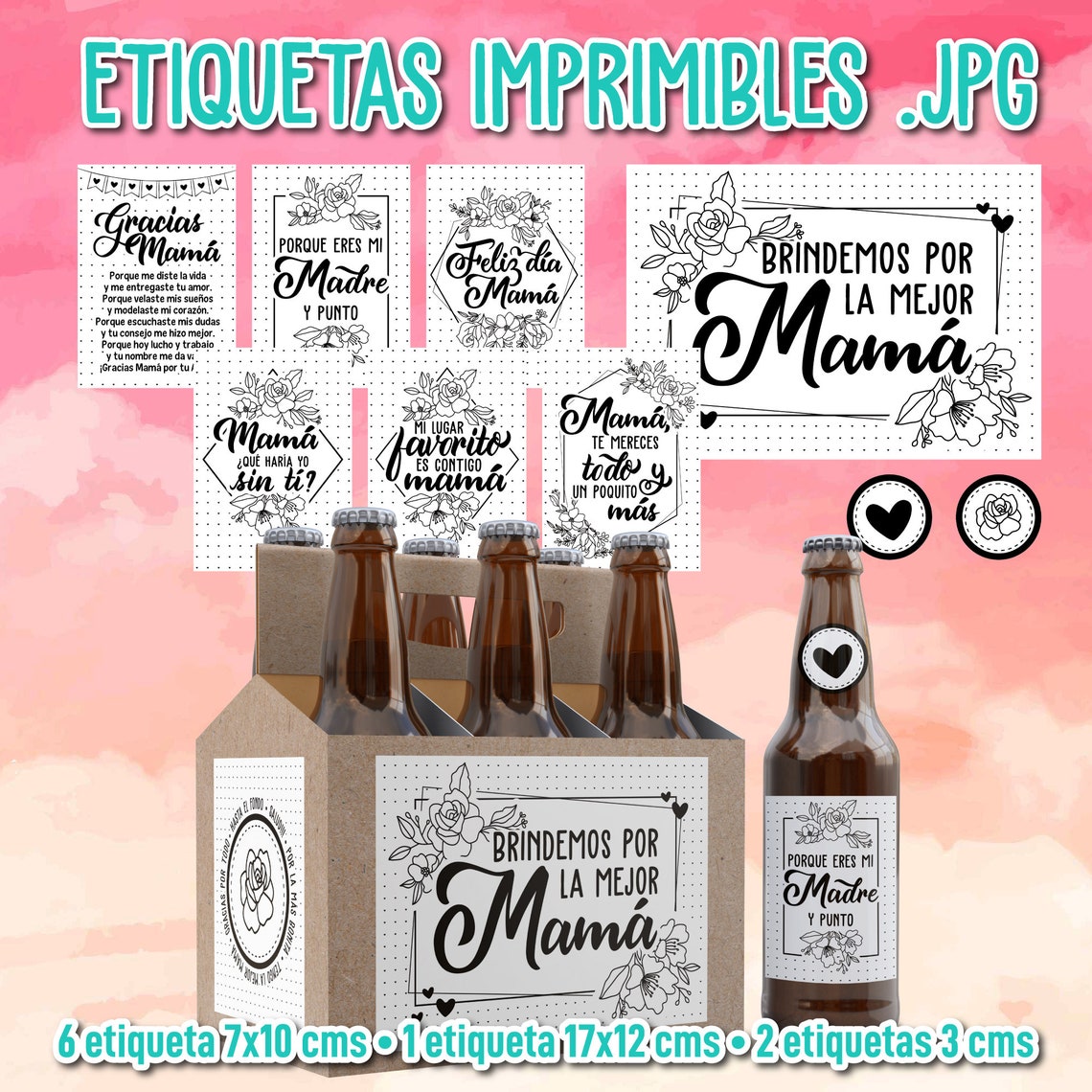 Etiquetas imprimibles Día de la Madre JPG PDF Etiquetas - Etsy España