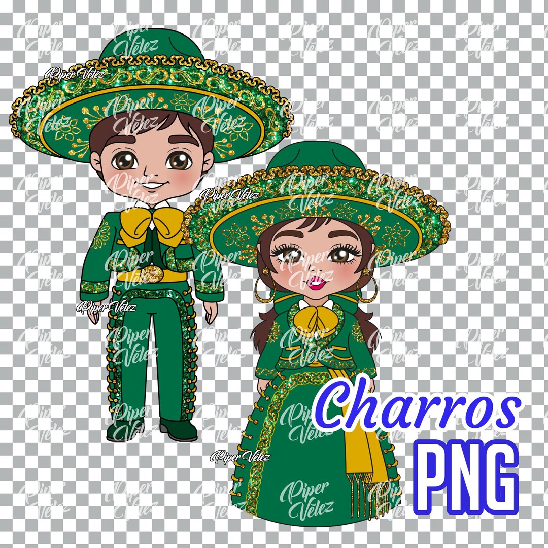 Green Charro and Charra Clipart PNG With Seamless Background Drawing ...