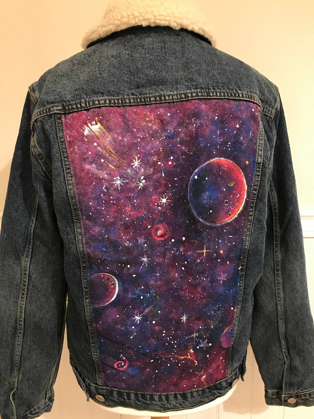 Hand Painted Denim Jacket Unique Star Galaxy Planet space - Etsy