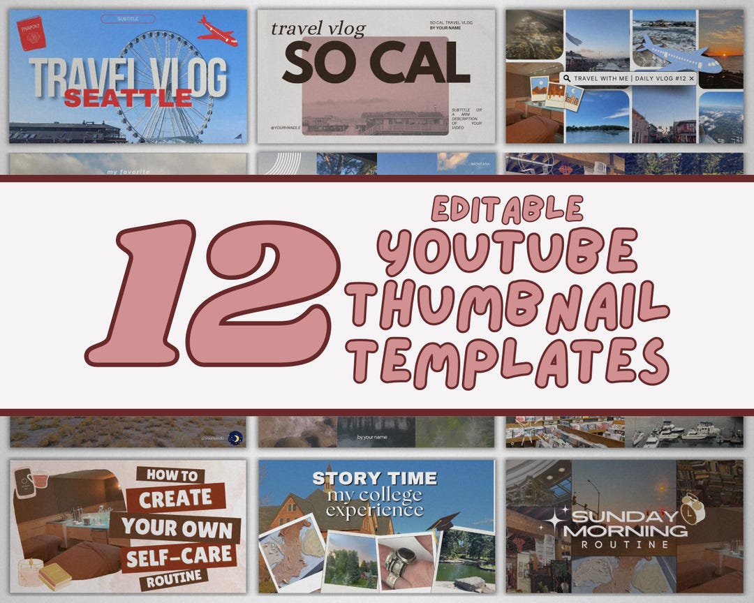 12 Editable Youtube Thumbnail Templates for Canva – Customizable, High ...