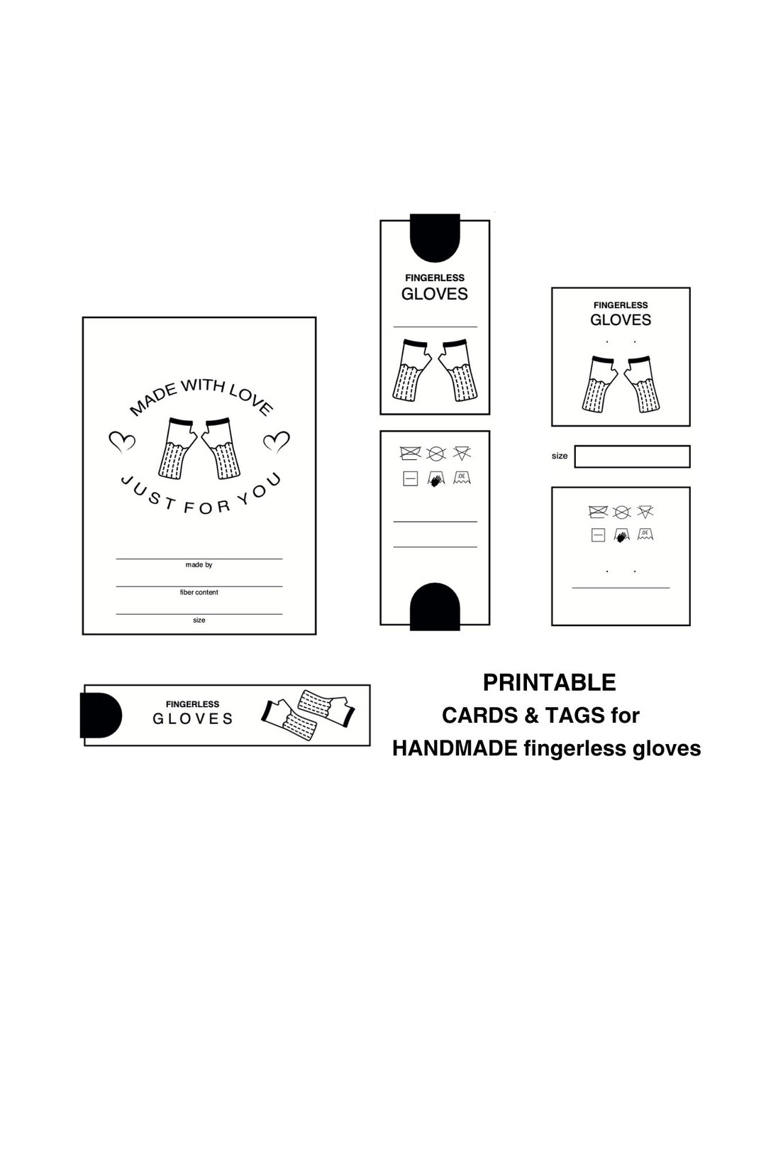 PRINTABLE Fingerless Gloves Tags and Cards, TAGS for Handmade ...