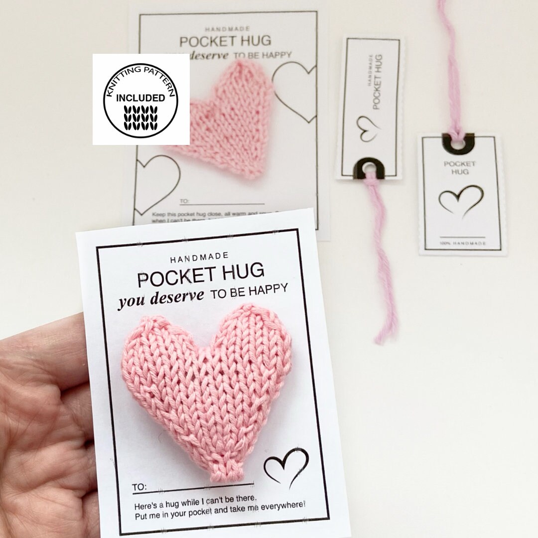 PRINTABLE Pocket HUG Tags, Knitting Heart Pattern, PDF, Pocket Hug ...