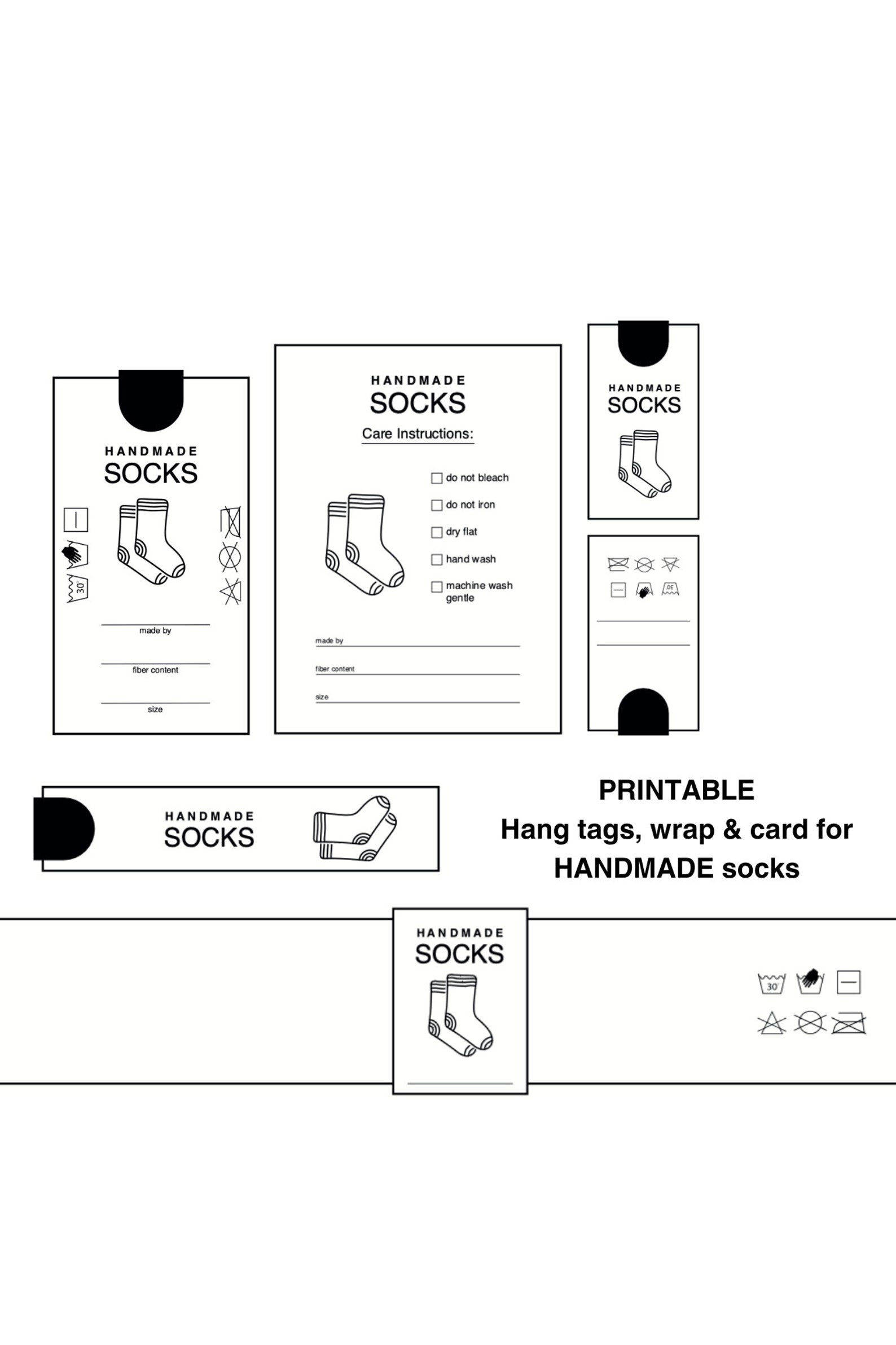Printable Socks Packaging Kit, Handmade Tags, Cards, and Wrapping ...
