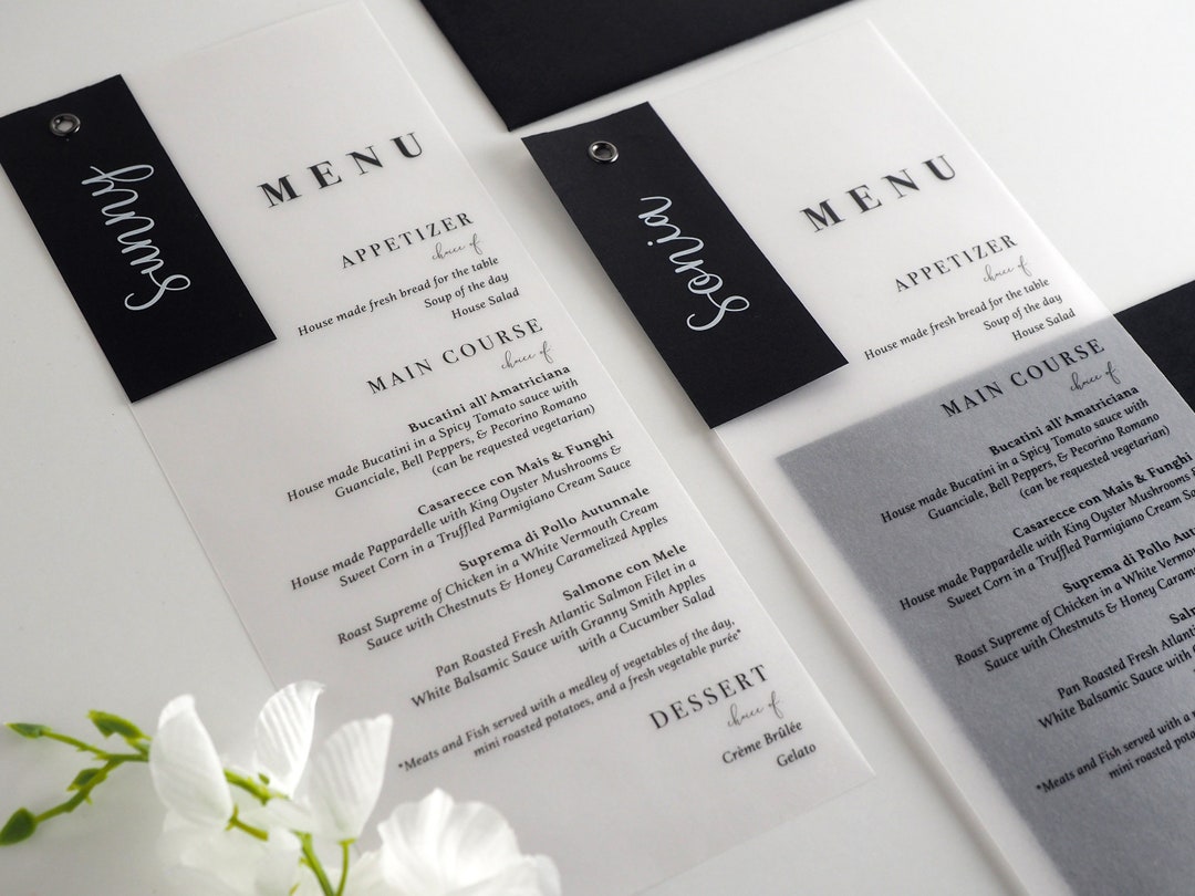 Vellum Menus, Opaque Menus With Name Tag, Personalized Name Card ...