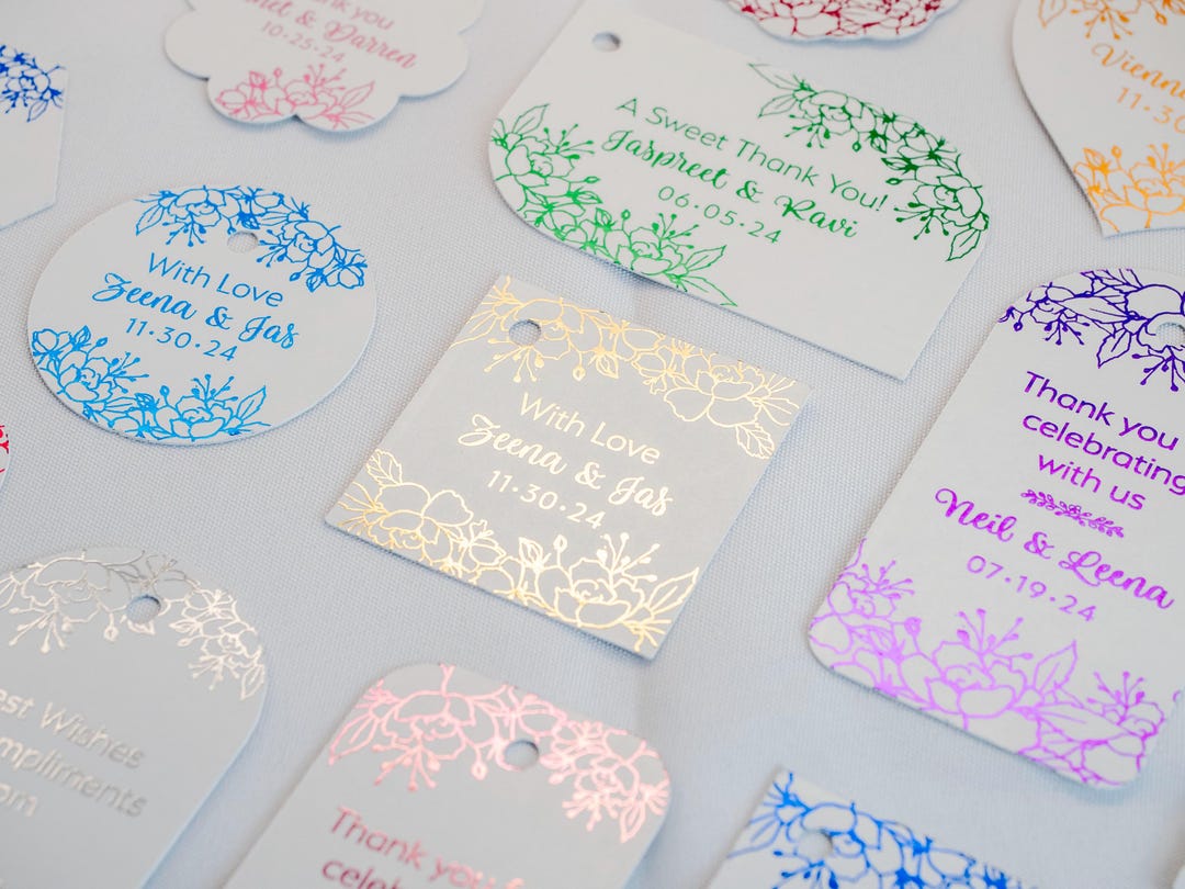 Personalized Gold Foil Floral Gift Tags | Wedding Favor With Custom ...