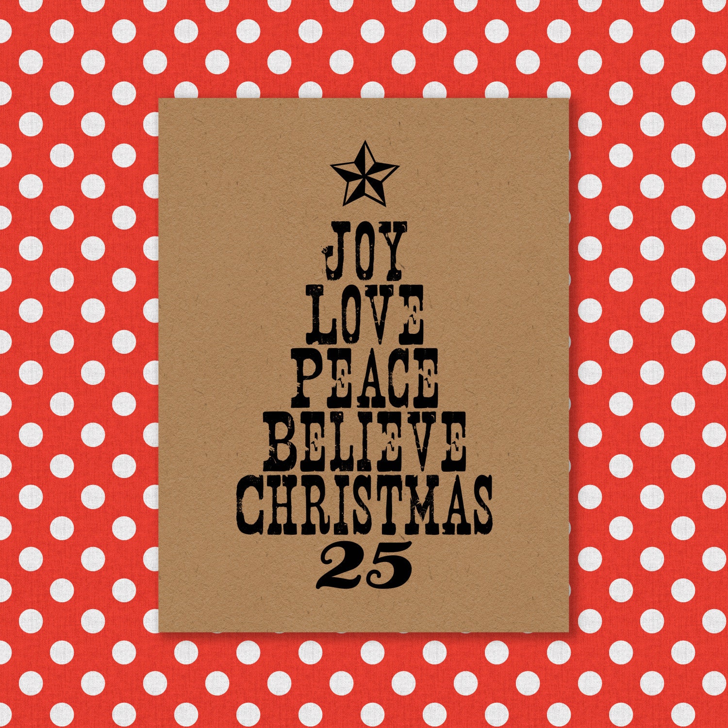 Printable Chirstmas Card - Rustic Christmas Tree Design - Instant ...