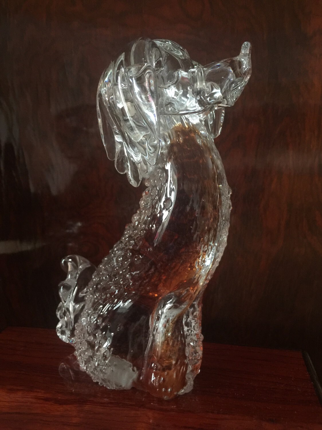 Amber W /clear Glass Dog - Old Vintage Art Glass, Sitting Dog Figurine ...