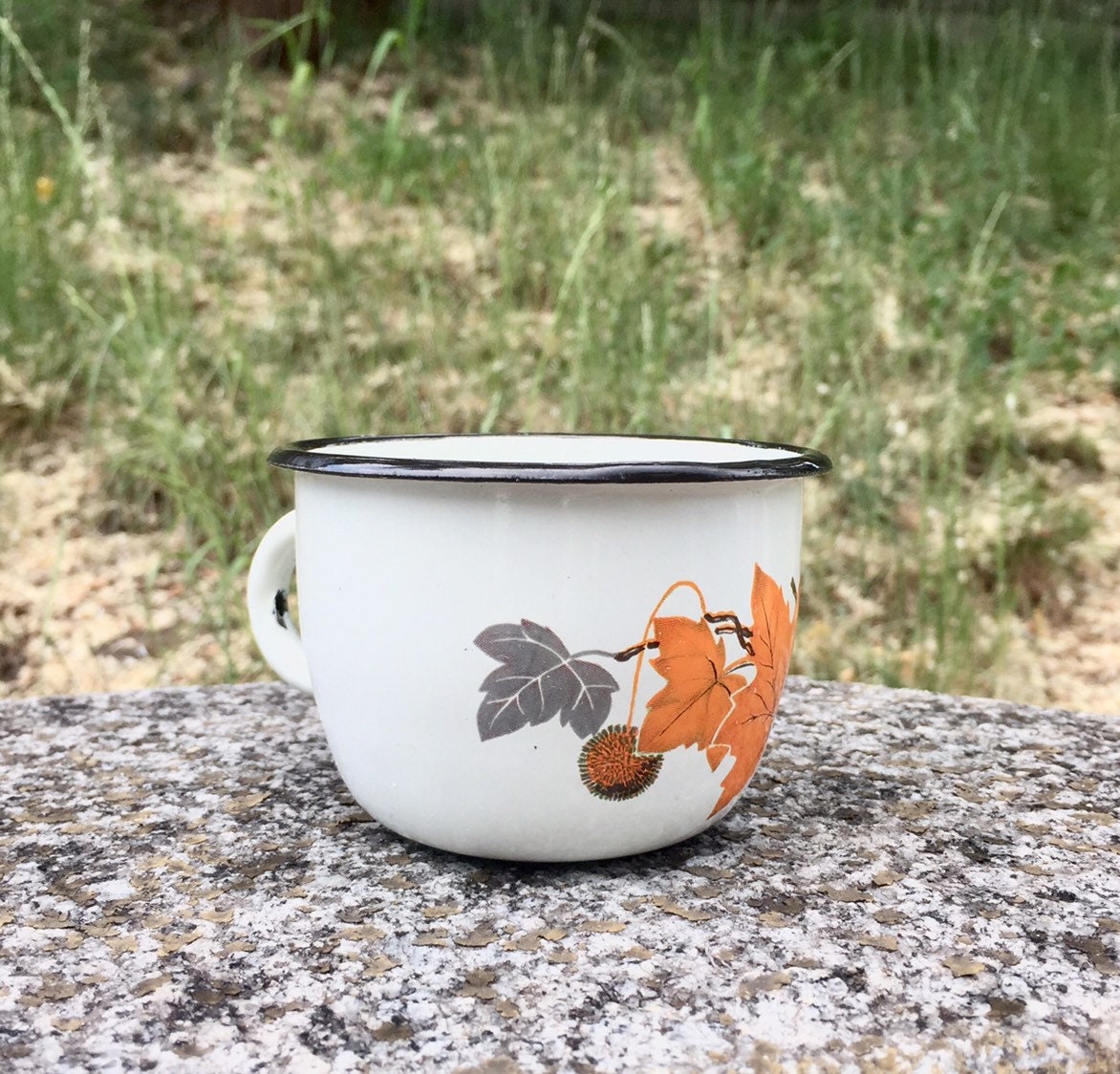 Enamel Mug Vintage Soviet Enamel Mug-yellow Leaves camping | Etsy