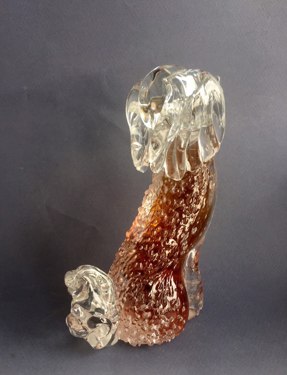 Amber W /clear Glass Dog - Old Vintage Art Glass, Sitting Dog Figurine ...
