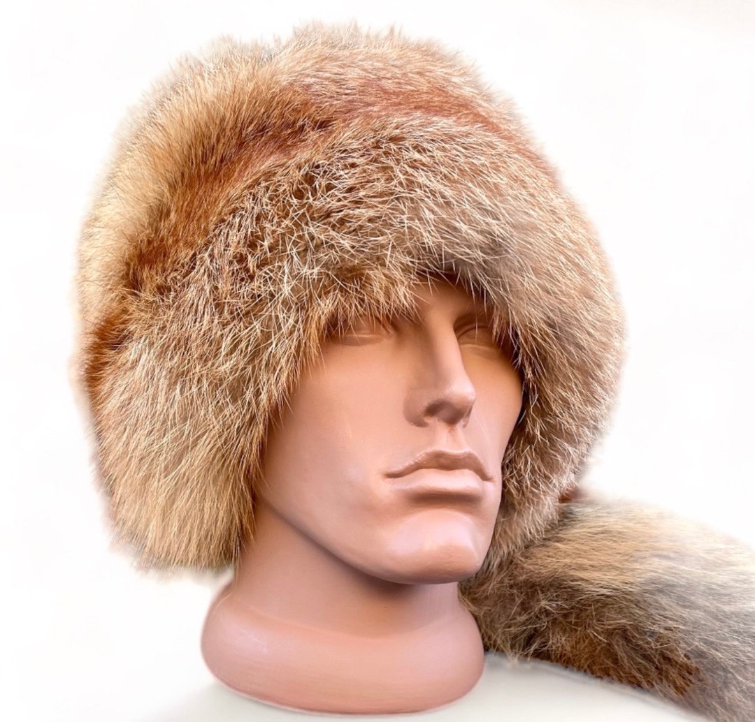 Red Fox Hat Fur Tail Handmade Fluffy Unisex Trapper Style - Etsy