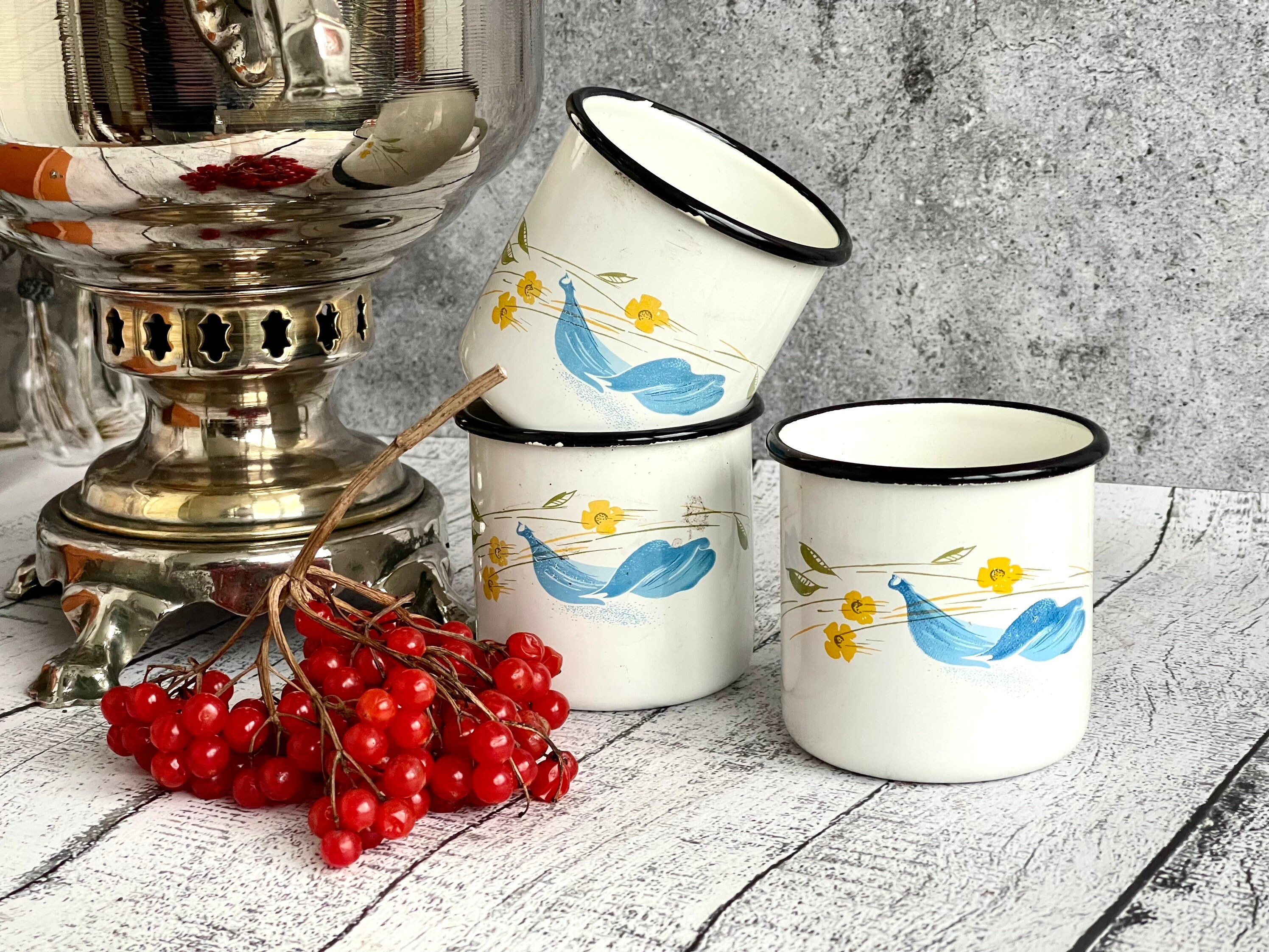 Vintage Soviet Enamel Mug Enamel Mug Camping Kitchen Decor Countryside ...