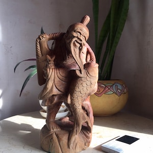 Antique ORIENTALIST SCULPTURE Figural Carved Wood Old Chinese Man ...