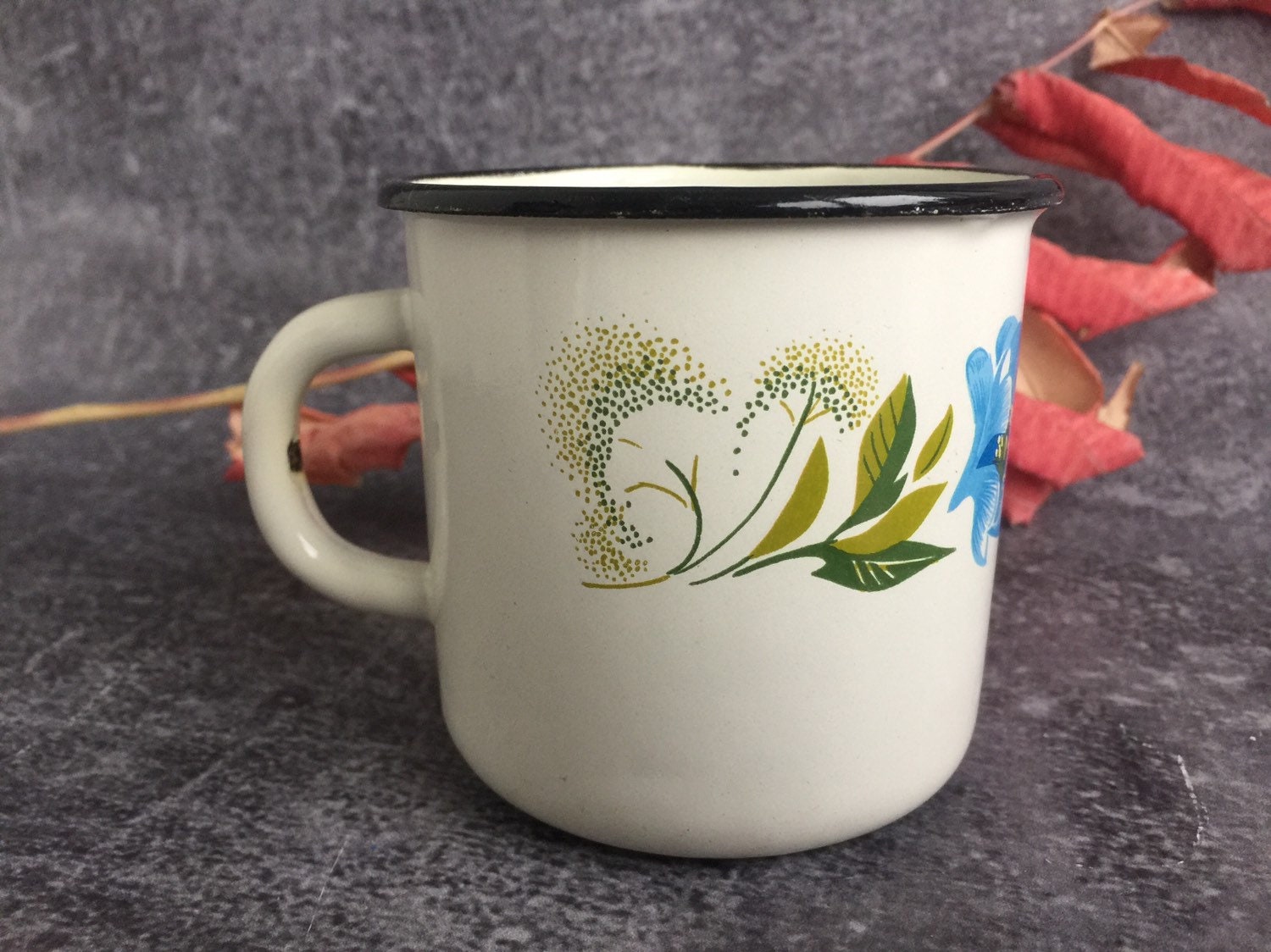 Enamel Mug Vintage Soviet Enamel Mug-flowers and Leaves | Etsy