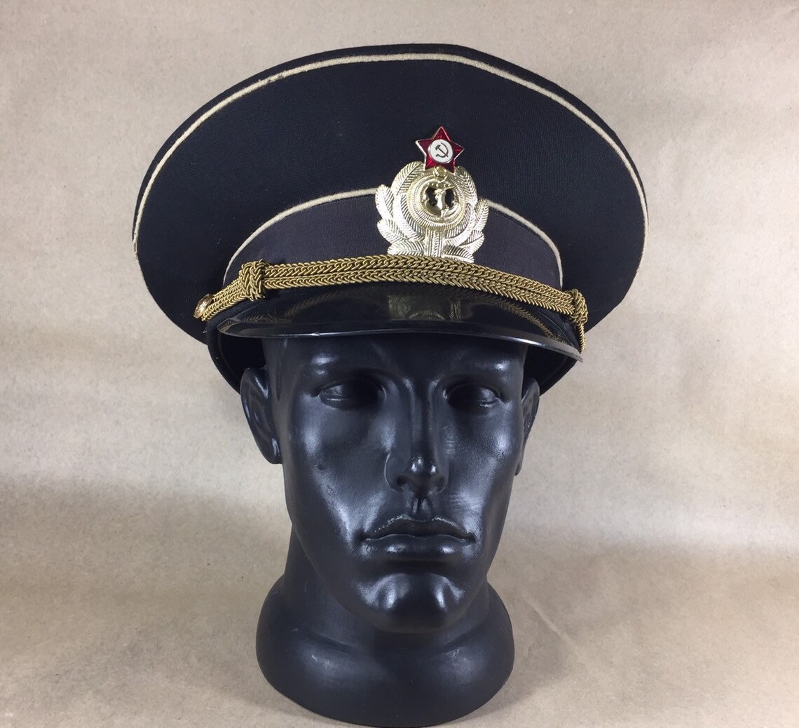 New Soviet Navy Visor Cap Black Woolen High Ranked Officer Hat Size 55 ...