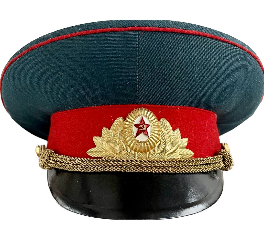 New Soviet Vintage Military Visor Cap - Size 57 Commander Hat Red Army ...