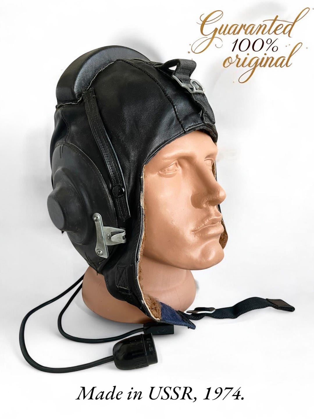 NOS Soviet Pilot Helmet - Vintage Leather Helmet Air Force Aviator Size ...