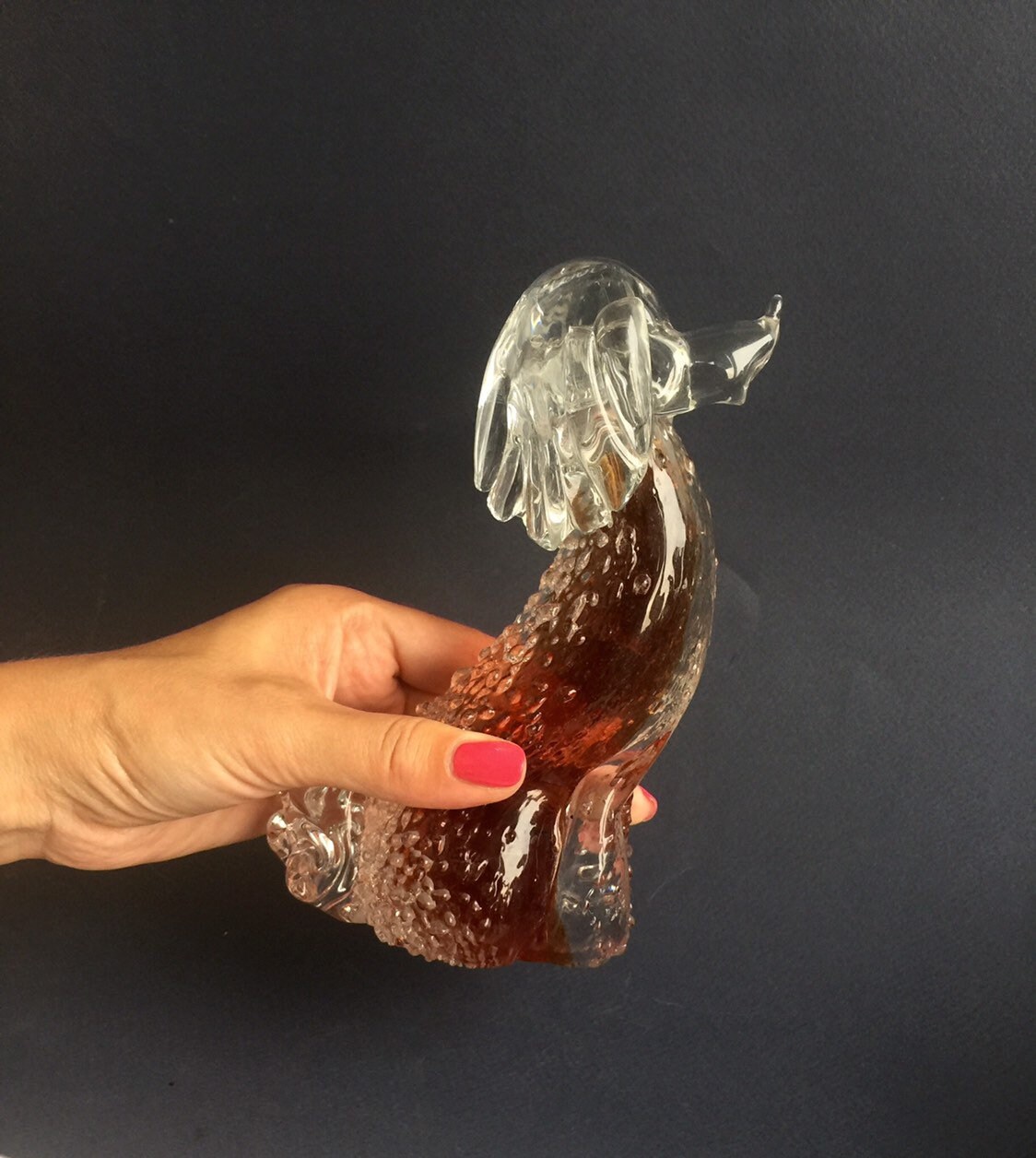 Amber W /clear Glass Dog - Old Vintage Art Glass, Sitting Dog Figurine ...