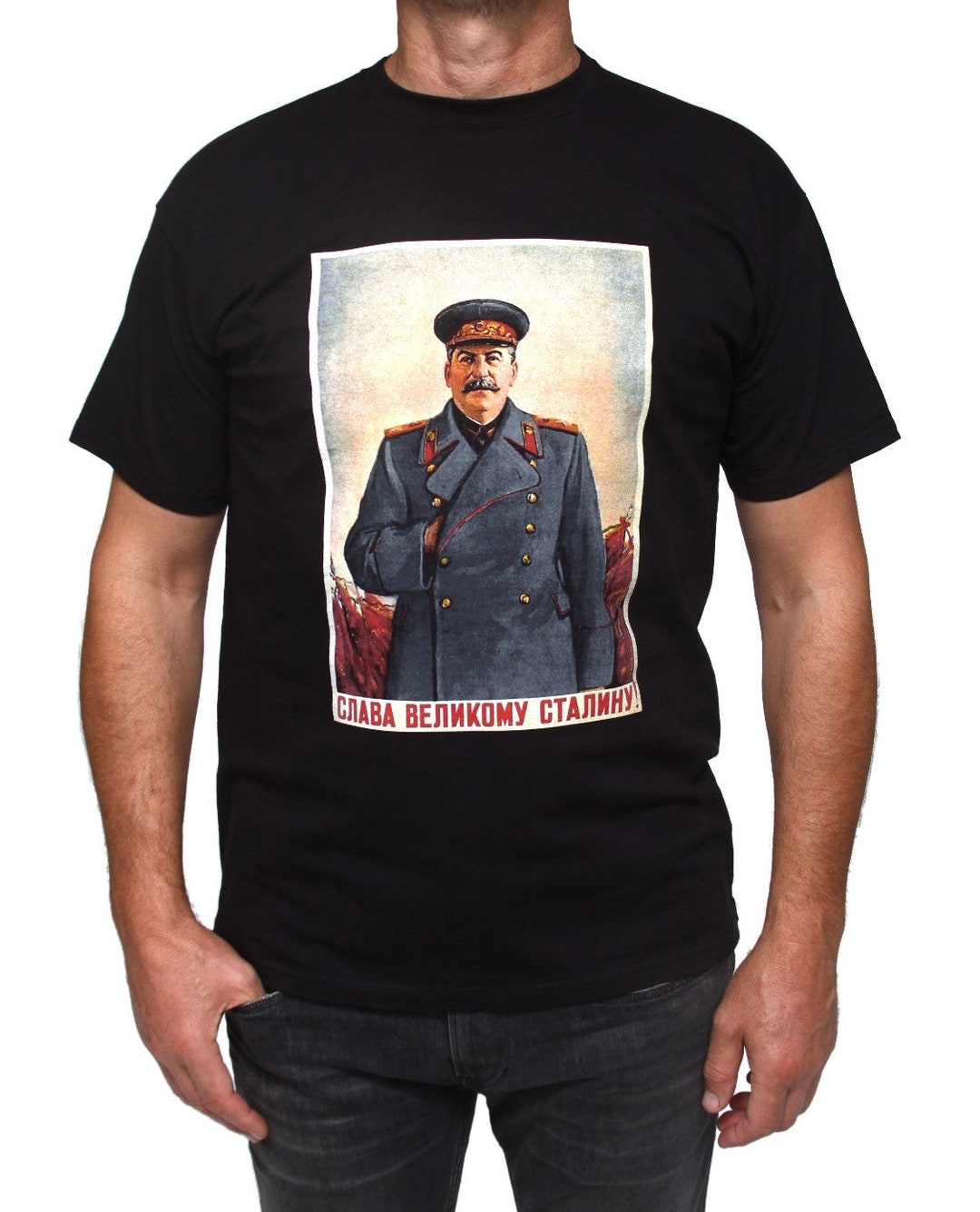 Stalin T-shirt- STALIN Joseph ,soviet Poster, Propaganda ,black T-shirt ...