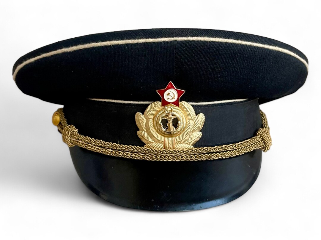 Soviet Navy Visor Cap - Black Woolen High Ranked Officers Commander ...