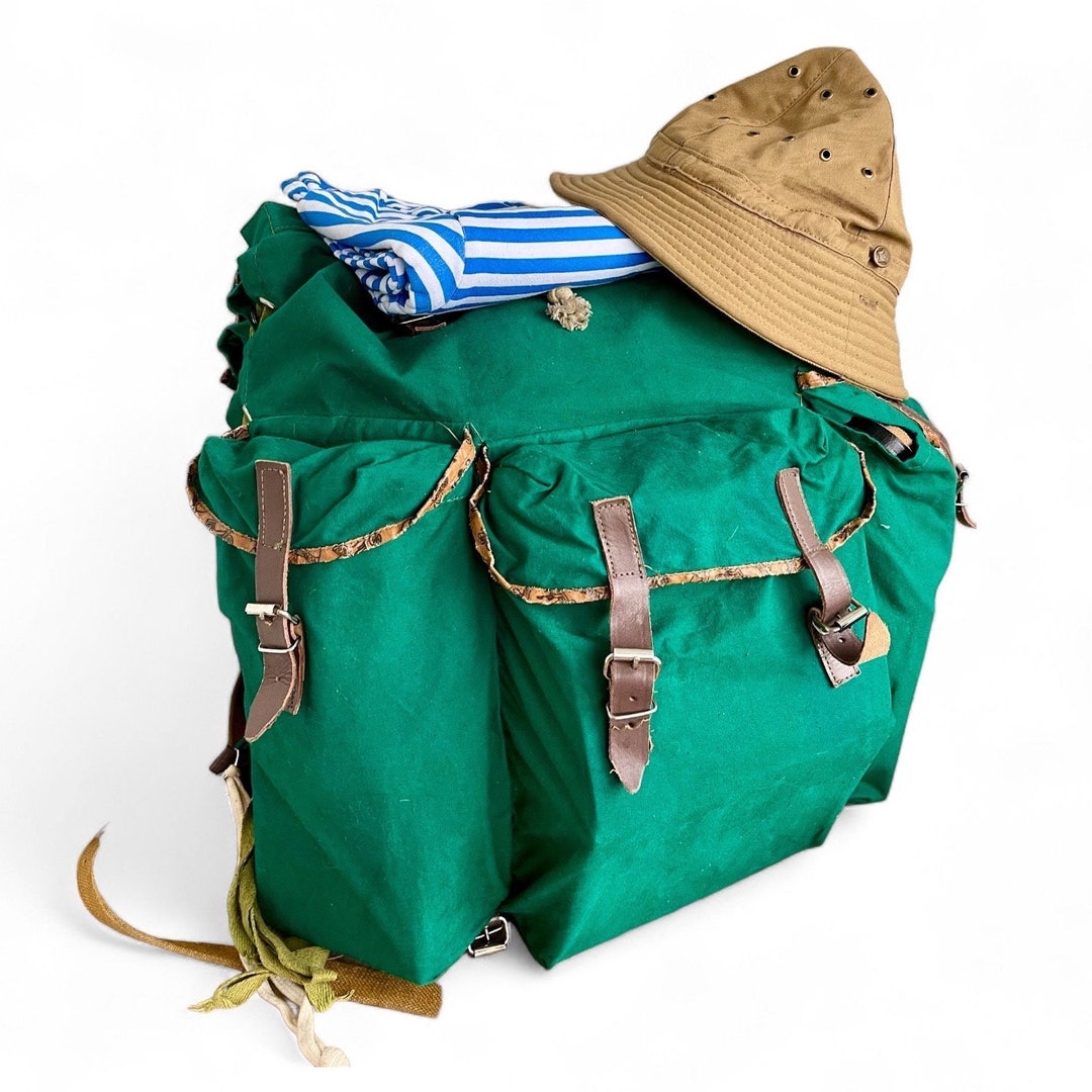 Large Green Backpack Vintage Soviet Canvas Hiking Camping USSR Olympics ...