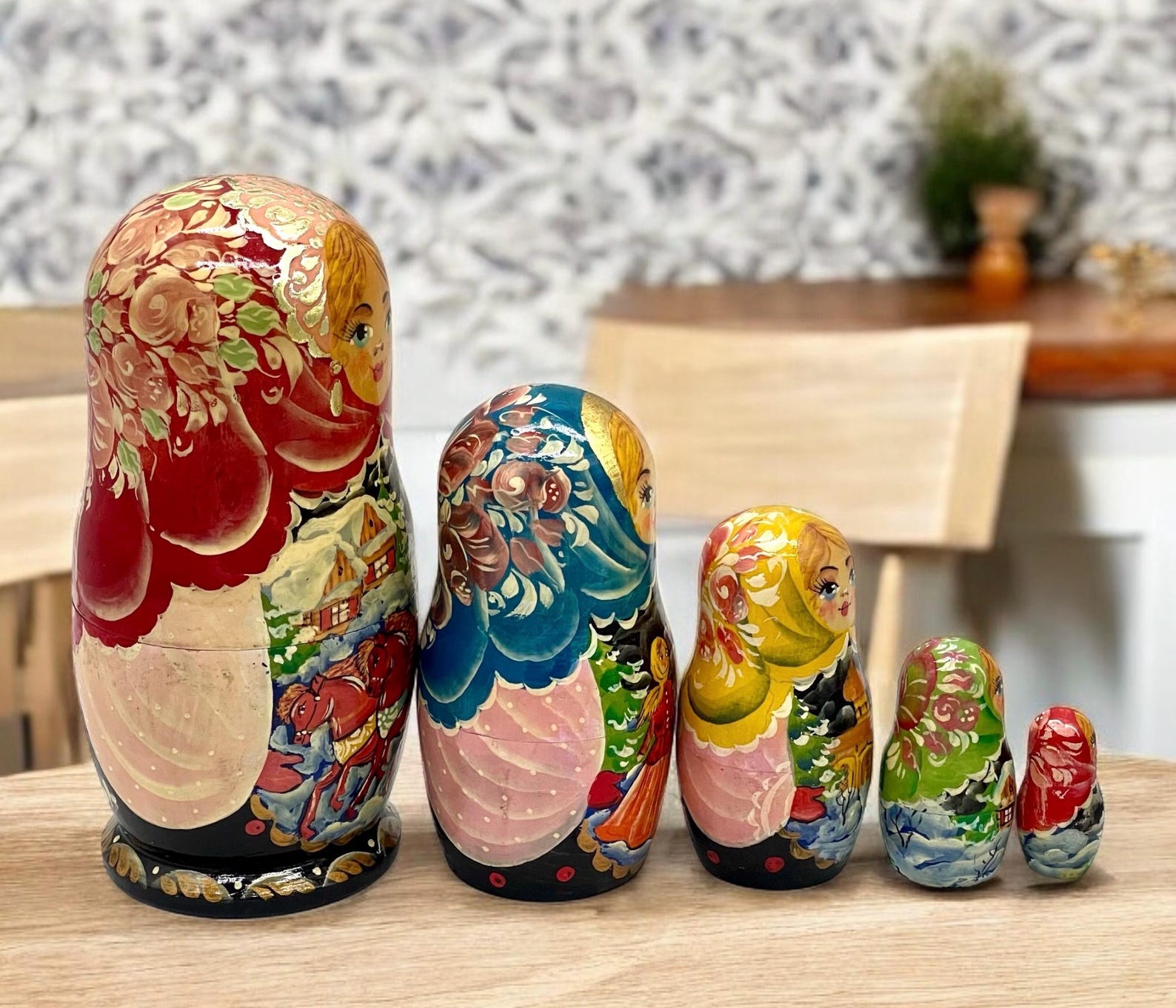 Nesting Doll 17 Cm Stacking Hand Painted Wooden Matryoshka 5 Pcs ...