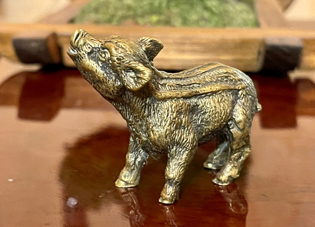 Brass Piglet Pig Figurine Wild Little Pig Brass Aper Handcrafted Statue ...