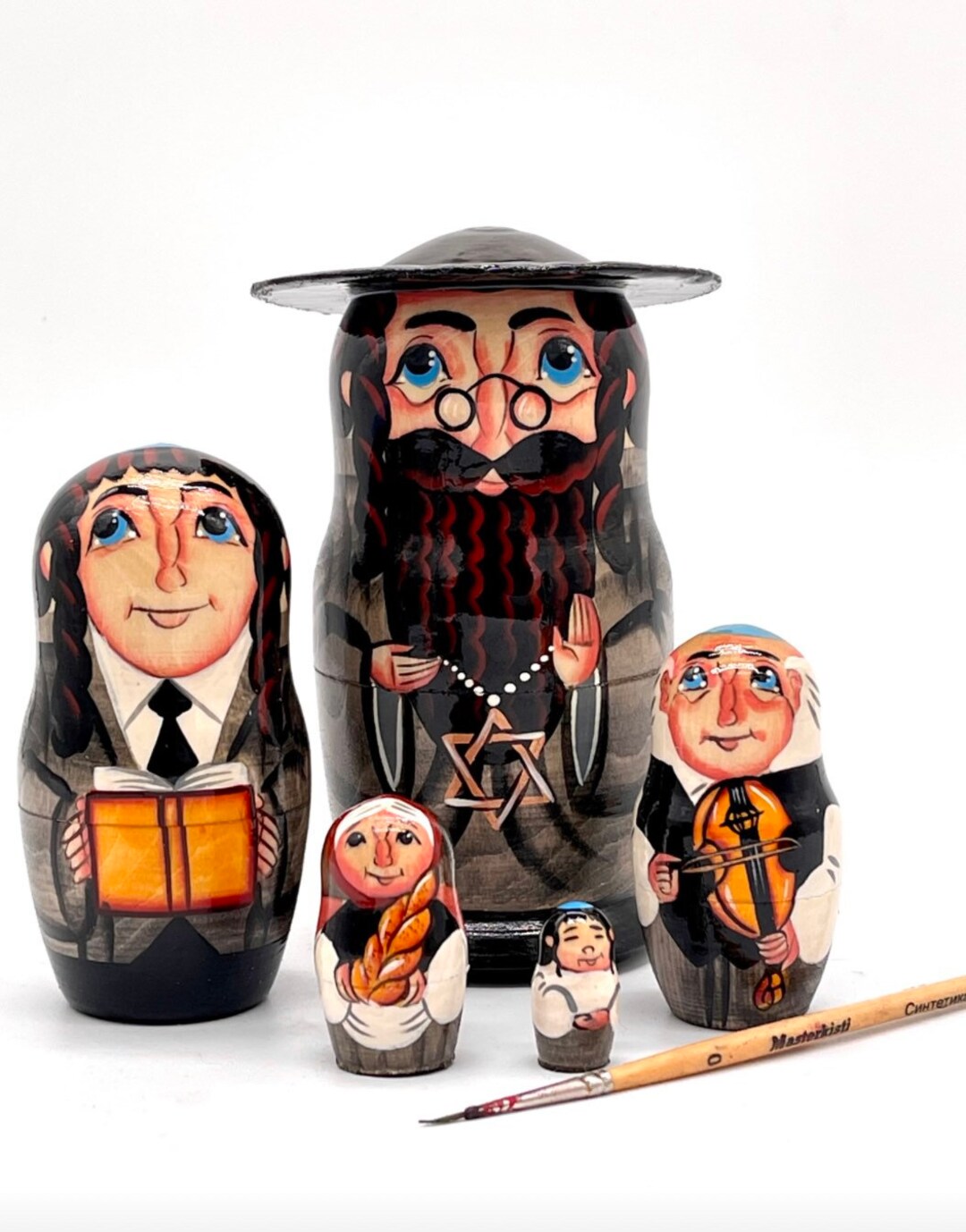 Jewish Family Jews Nesting Doll, 5 Pcs, 13 Cm , Hand Painted ...